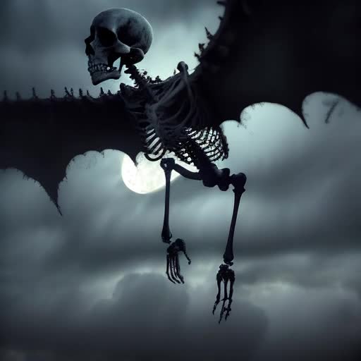 Aerial Skeleton Soaring: Gothic Horror Atmosphere, Stormy Sky, High ...