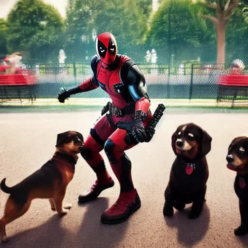 Playful Deadpool with Pomeranian Puppies - Dynamic 4K Animation