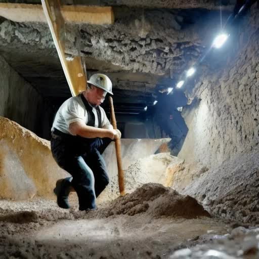 1920s underground diamond mine excavation with falling gemstones