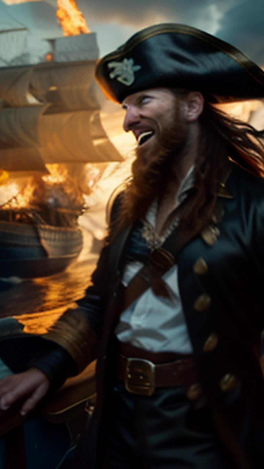 Fiery Red-Bearded Pirate Commands Sea Creature Swarm