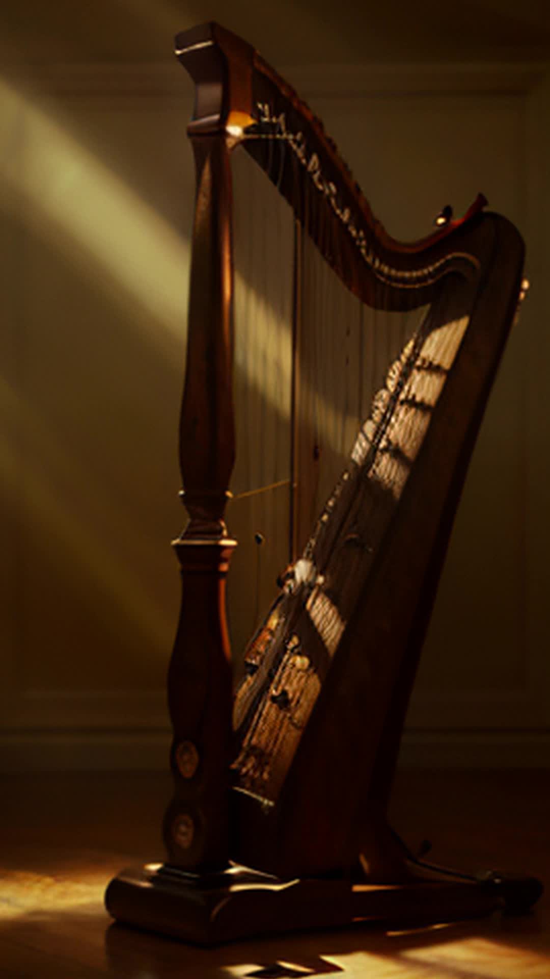 Emily Strumming Ancient Harp: Haunting Melodies in Dim Attic