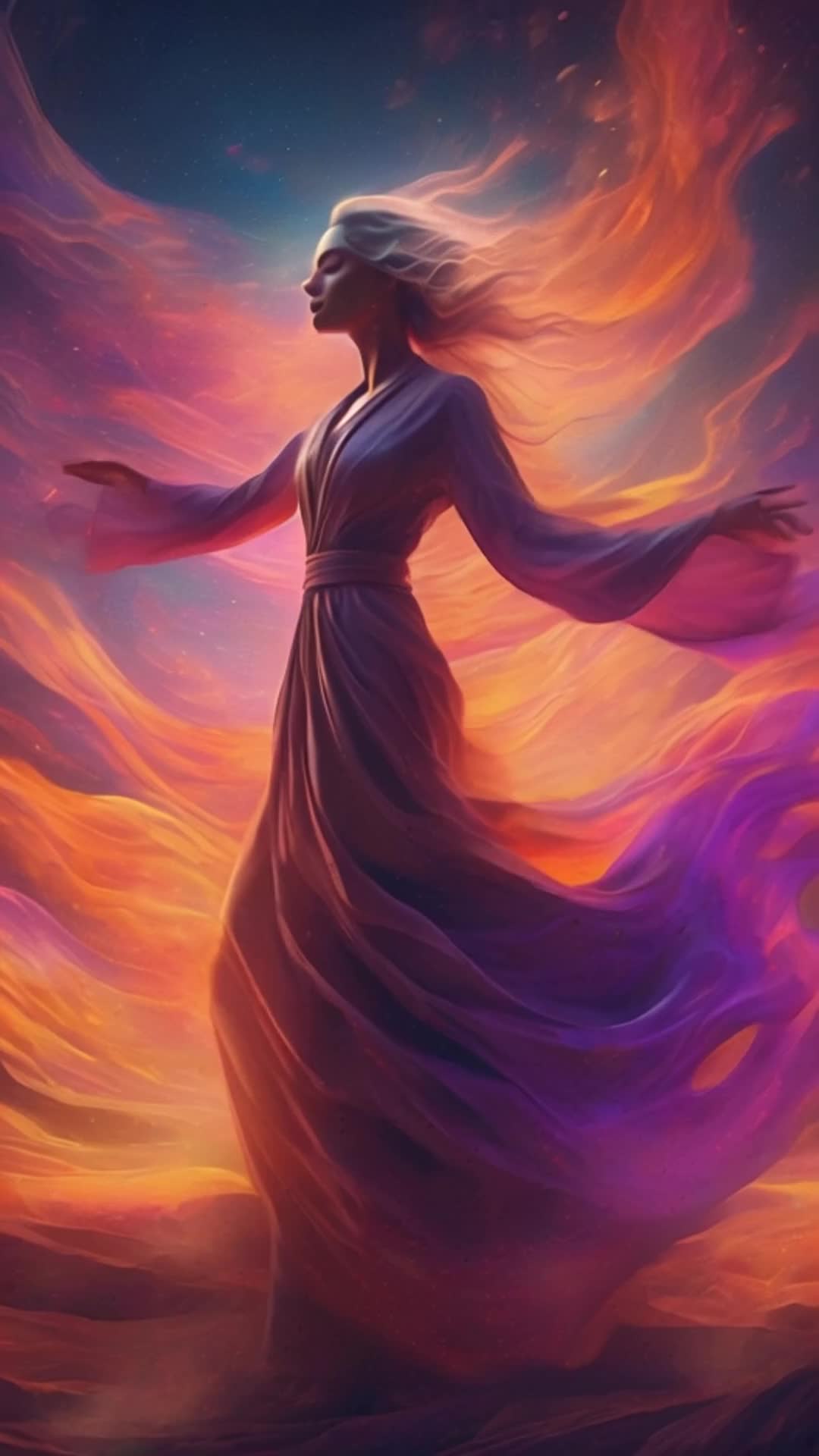 Crafting Ethereal Emotions: Woman in Flowing Robes Transforms Colors ...
