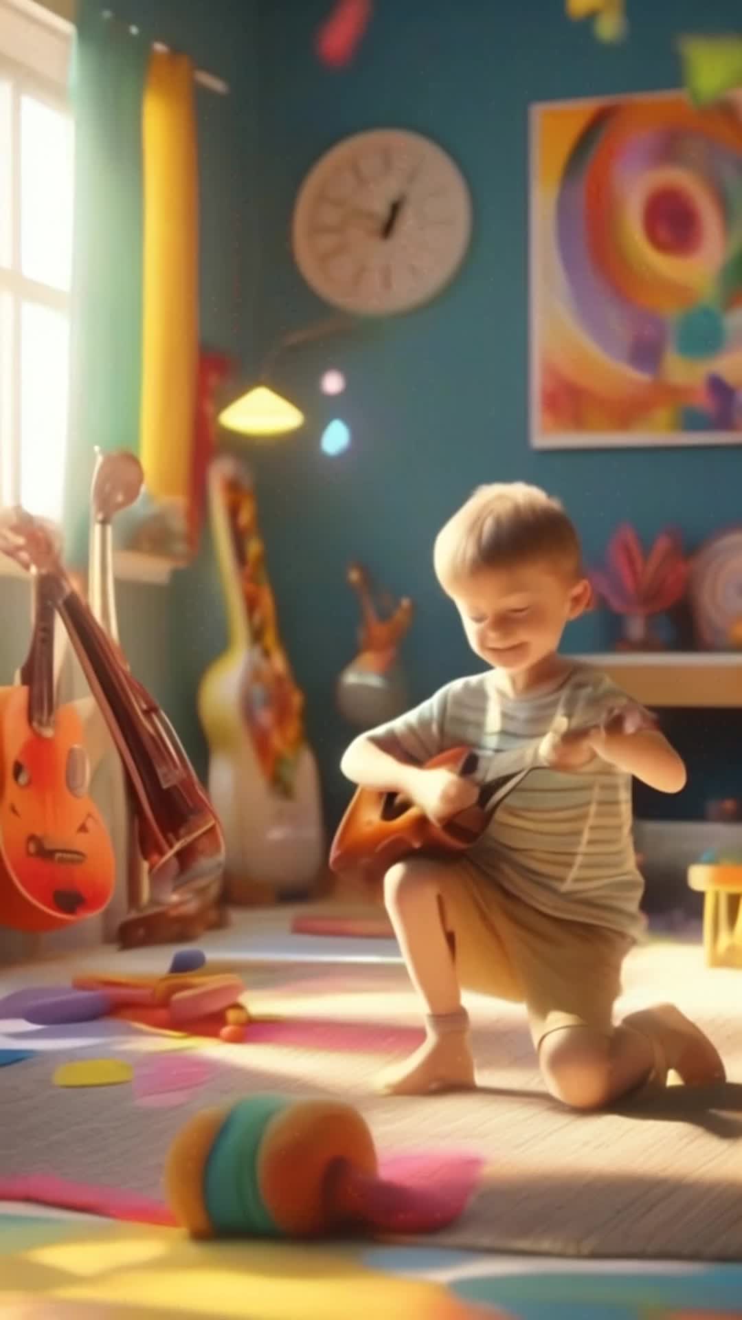 Exploring Colorful Musical Instruments with Joyful Child